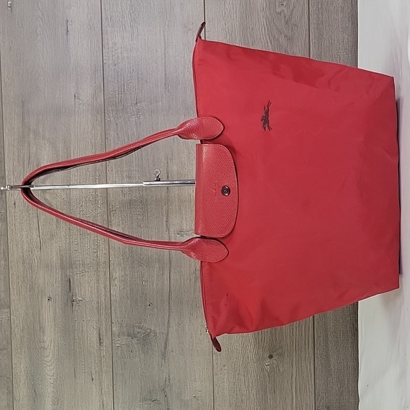 Longchamp | Bags | Large Red Longchamp Lepliage Shopping Tote Shoulder ...